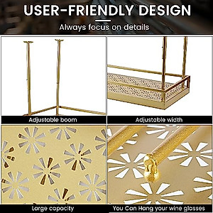 KEPMOGOH Ceiling Wine Glass Rack, Adjustable Hanging Metal Wine Holder Cabinet, Floating Iron Bottle Holder Wine Shelf, Wall-Mounted Wine Rack Storage Shelve for Bar Cafe Kitchen Party (47.2in)