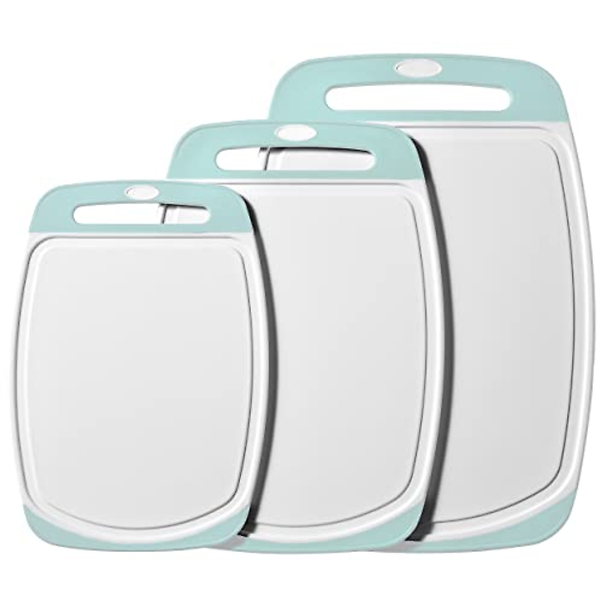 Spring Chef Professional Cutting Boards for Kitchen with Soft Grip, Deep Juice Grooves, Non-Porous Chopping Board, Dishwasher Safe, BPA Free, Set of 3, Mint