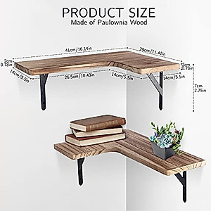 Corner Floating Shelves, Wood Wall Display Storage Shelves Set of 4, Rustic Wood Wall Shelves, Corner Shelf Wall Mount, Decorate for Living Room, Bathroom, Bedroom, Kitchen, Office