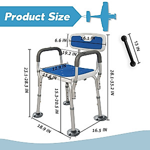 Shower Chair with Arms Heavy Duty Bath Chair with Back Inside Shower Transfer Bath Seat Padded Bench Portable Lift Height Adjustable Legs for Bathtub Non-Slip feet