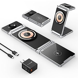 Magnetic Charging Station,Hohosb 3 in 1 Foldable Zinc Alloy Wireless Charger Stand[Compatible with Magsafe Charger] for iPhone 15/14/13/12 Series, AirPods Pro/3/2,Apple Watch/iWatch-Black