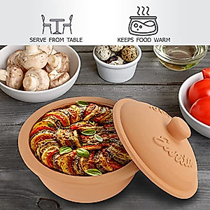 Eurita 99603 Clay Roaster, Sourdough Dutch Oven, Non-stick Dutch Oven, Healthy Clay Pot Cooking, Clay Baker, Versitile Cooking Vessel, Free Recipe Guide, 2 Quarts