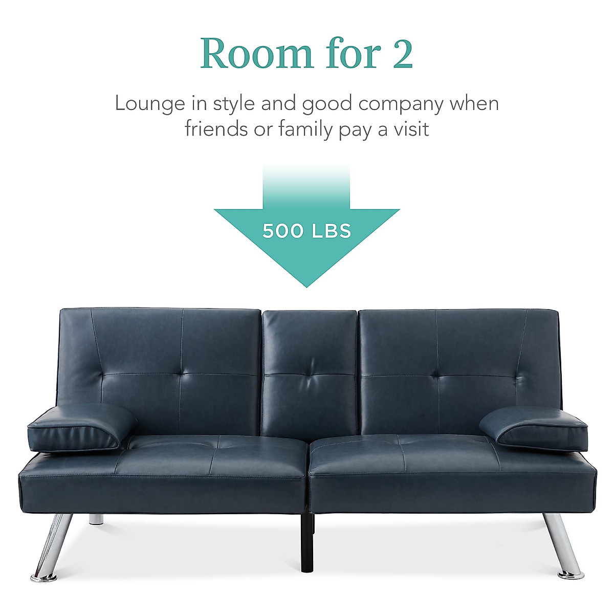 Best Choice Products Faux Leather Upholstered Modern Convertible Futon, Adjustable Folding Sofa Bed, Guest Bed w/Removable Armrests - Blue