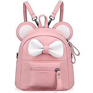 Dksyee Pink Small Cute Backpacks for Girls Bowknot Leather Cartoon Mouse Ears Mini Travel Backpack Convertible Shoulder Daypack…