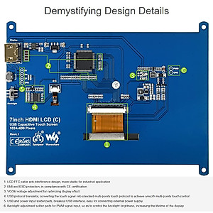7inch HDMI LCD (C), HDMI Interface Raspbian LCD 1024 * 600 Capacitive Touch Screen Display Mini PC Supports Raspberry Pi 4 3 2 Model B B+ A+ & BeagleBone Black & Banana Pi/Pro @XYGStudy