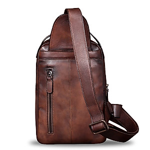 Genuine Leather Sling Bag Chest Shoulder Fanny Bag Hiking Backpack Vintage Handmade Crossbody Daypack (Coffee)