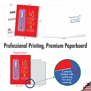 NobleWorks - 60th Milestone Birthday Card with Envelope - Fun Notecard for 60 Year Old, Stationery Congrats - In Celsius 60 C9349MBG