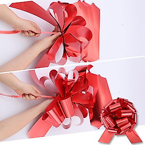 2 Pcs Large Ribbon Pull Bow - 12" Wide, Big Gift Bows for Cars Decor, New Houses, Gift Basket, Presents, Wreath, Decoration, Office, Valentine's Day (Red)