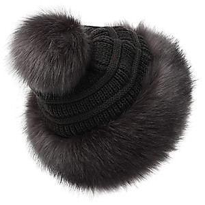 Soul Young Women's Faux Fur Hat Black Russian Cossack Knit Pompom Ski Snow Cap for Winter White(One Size,Dark Grey)