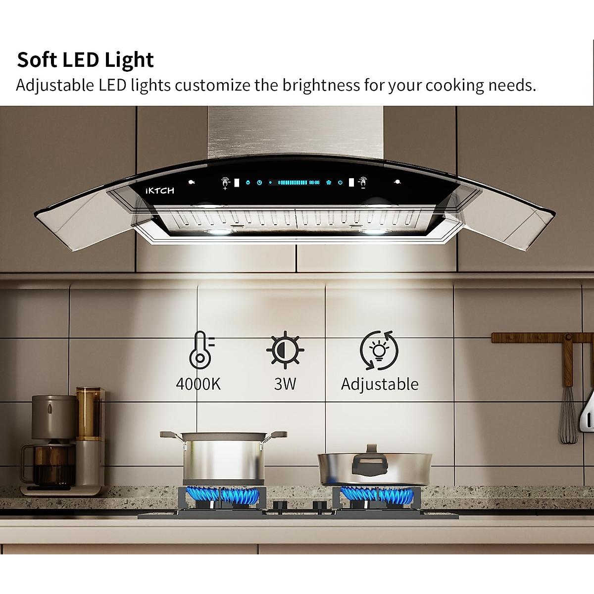 IKTCH Upgrated 30"Island Mount Range Hood,900 CFM Ducted Range Hood with 4 Speed Fan,Stainless Steel& Tempered Glass Range Hood 30 inch with Gesture Sensing&Touch Control Making life Smarter IKIS01-30