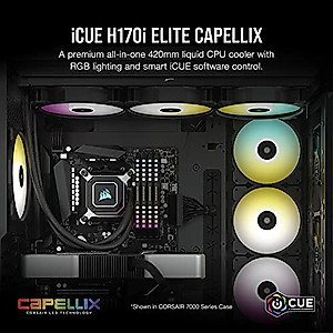 H170i ELITE CAPELLIX Liquid CPU Cooler - 33 Dynamic RGB LEDs - 140mm Fans - 420mm Radiator - COMMANDER CORE Smart Lighting Controller - CORSAIR iCUE Software Compatible - Zero RPM Fan
