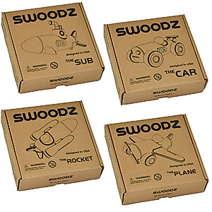 SWOODZ MEGA Pack Take Apart Car Plane Rocket Submarine Wooden Toy Vehicles Play Set, Assembly Wooden Toys, STEM Learning Gifts for 3 4 5 6 Year Olds, Kids, Toddlers, Boys, Girls, Children