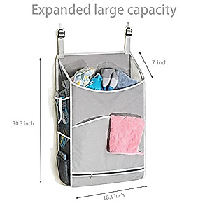 Hanging Laundry Hamper Bag Large Opening Large Capacity Expandable Multi-Pocket Over The Door Laundry Hamper Equipped With A Freely Adjustable Height Hook Hanging Laundry Bag For Clothes Storage
