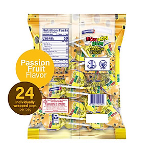Colombina Bon Bon Bum Lollipops w/Bubble Gum Center, Passion Fruit Flavor, Individually Wrapped, Ideal for Party Favors and Gifts, 1 Pack (24 Count)