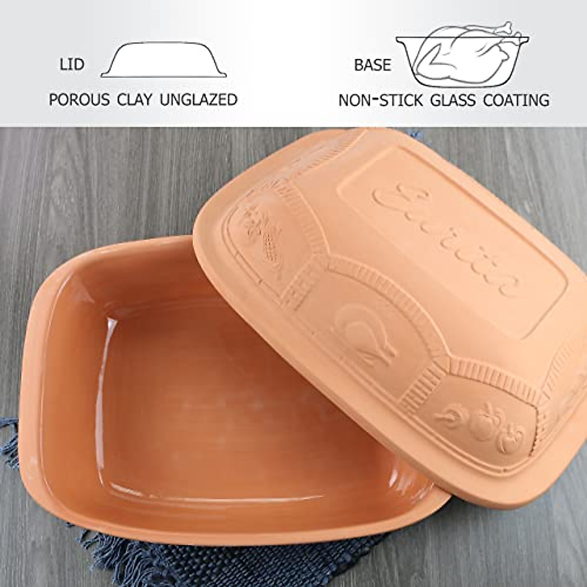 Eurita Clay Roaster, 7.2 Quart, Non-Stick Earthenware, Toxin-Free, Healthy Clay Pot Cooking, Versatile Cooking Dutch Oven, Digital Recipe and Instructions Included