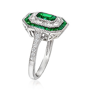 Ross-Simons 2.00 ct. t.w. Simulated Emerald and .77 ct. t.w. CZ Ring in Sterling Silver. Size 8
