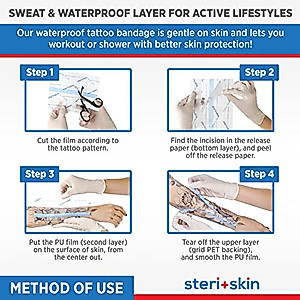 Tattoo Bandage Aftercare Healing Wrap, 6”x 40”, Transparent Sanitary Film Flexible and Breathable Adhesive Waterproof Dressing Tape for Second Skin Derm Protection and Recovery, Scissors Included…