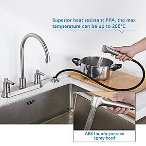 ARRISEA 2 Handle Kitchen Sink Faucet with Side Sprayer, Two Handle 4 Holes 8 Inch Centerset Kitchen faucets with 24 inch Pull-Out Side Sprayer, Brushed Nickel Stainless Steel High Arc Kitchen Tap