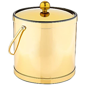 Kraftware Polished Brass Ice Bucket With Metal Lid, , Polished Brass Color, Double Wall Construction, Made in U.S.A.