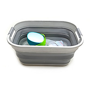 SAMMART 19.5L Set of 2 Collapsible Laundry Basket with Lid - Foldable Pop Up Storage Container/Organizer - Portable Washing Tub - Space Saving Hamper/Basket with Lid (2, Grey)
