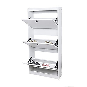 ZHFEISY 3 Tier Shoe Cabinet Shoe Storage Cabinet with 3 Large Fold-Out Drawers 19.69" x 6.69" x 43.31" White Shoe Rack for Entryway Hallway