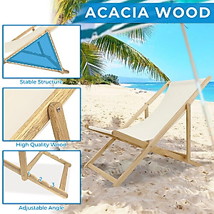 ketive Patio Lounge Chairs Set of 2 Adjustable Outdoor Wooden Sling Chairs, Made of Acacia Wood and Oxford Cloth, 250 lbs Capacity, Foldable and Easy to Carry for Patio and Indoor Use
