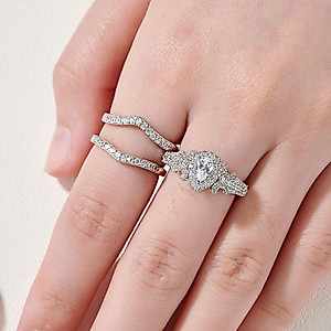 Newshe Wedding Rings for Women 5A Cz Engagement Band 925 Sterling Silver 1.5CT Pear Bridal Sets Size 9