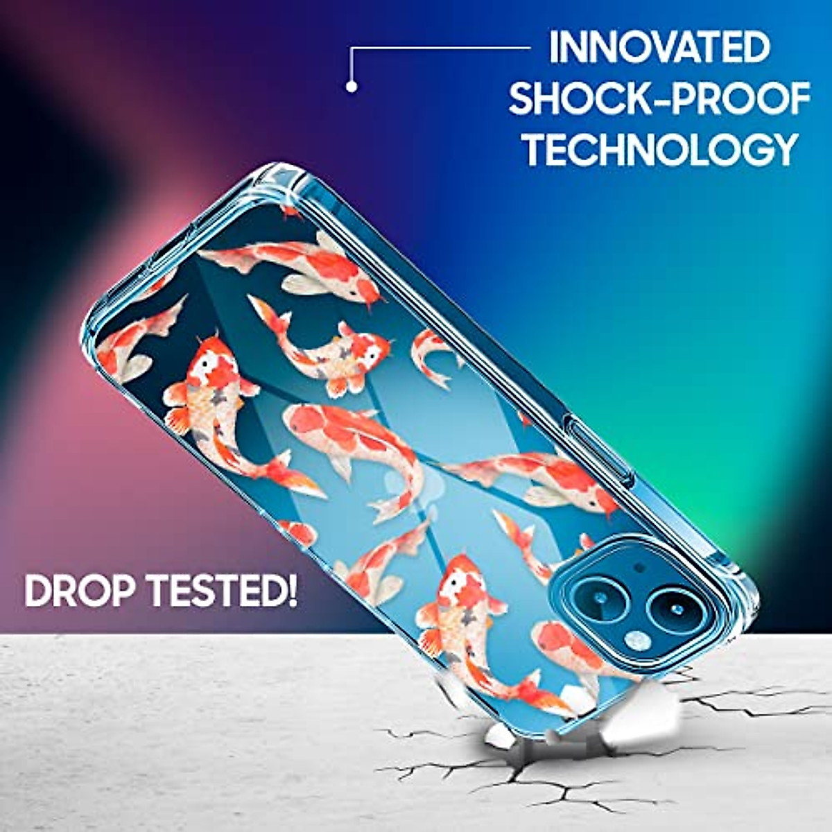 CaseYard Clear Soft & Flexible TPU Case for iPhone-13-Mini Ultra Low Profile Slim Fit Thin Shockproof Transparent Protective Cover Drop Protective Case Koi Fish Pond