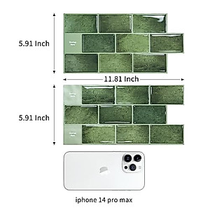 Art3d 20-Pack Kitchen Backsplash Tile Peel and Stick, Vinyl Stick On Subway Tile for Bathroom Laundry Room RV Stove, 12" x 6" Green