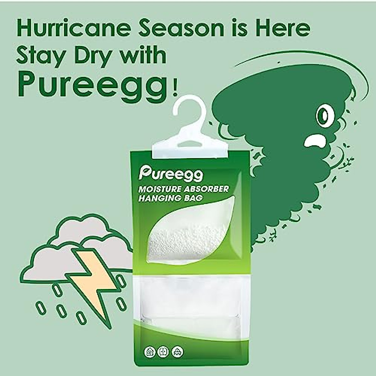 Pureegg Moisture Absorbers Hanging Bag - 12 Packs, Citrus Scent, Odor Absorber for Narrow Spaces, Efficient Humidity Absorber for Kitchens, Basements, Bathrooms, Hanging Closet Odor Eliminator