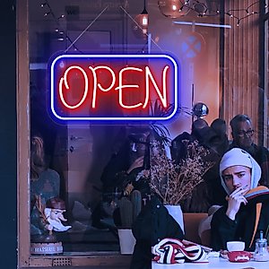 Neon Open Sign, Open Signs for Business, 16.5"x 8.4" Open Sign Led, Open Signs for Business Window With Adjustable Brightness, Open Neon Sign, Powered by USB with ON/OFF Switch