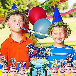 Sonic Happy Birthday Cake Toppers, Hedgehog Birthday Party Cake Decorations Supplies for Boys, Kids, 13pcs
