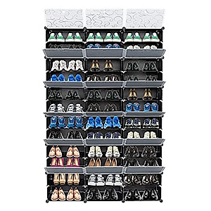 MENGK12-Tier Portable 72 Pair Shoe Rack Organizer 36 Grids Tower Shelf Storage Cabinet Stand Expandable for Heels, Boots, Slippers, Black