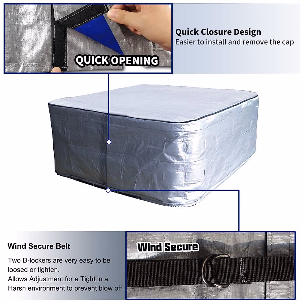 Hot Tub Cover Cap 84" Lx84 Wx 35" H Spa Cover Guard Water Proof hot tub Sun Shield