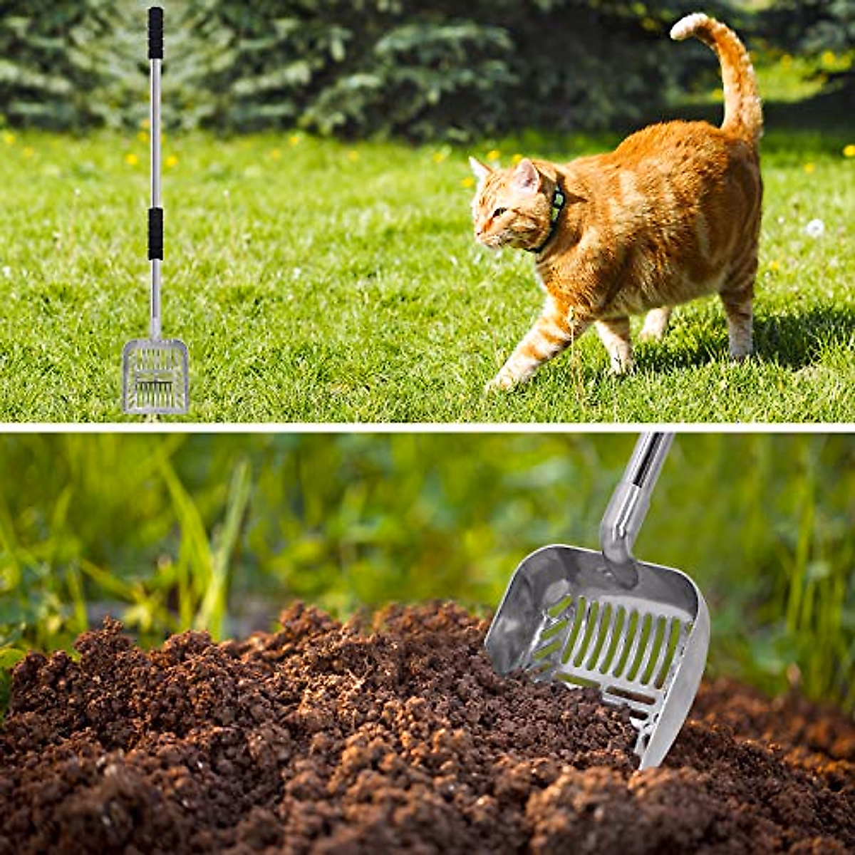 Abealv Cat Litter Scoop Metal Cat Litter Scooper Long Handle Cat Scoop Detachable Stainless Steel Non-Stick Cat Litter Sifter Pet Scoop with Deep Shovel Kitty Cat Scooper for Sifting Cats Litter