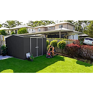 ABSCO Premier 10 x 10 Ft. Metal Storage Shed, Aluminum and Steel Utility Tool Shed, Outdoor Storage for Backyard, Lawn Patio, 100 Sq. Ft., Monument Gray (MN30302GK-PTX)