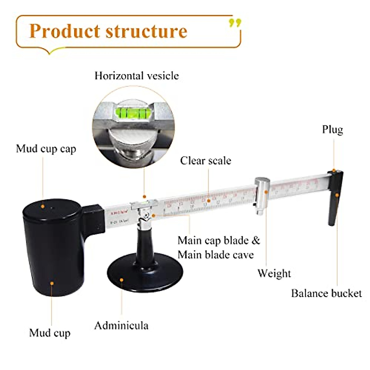 YUCHENGTECH Mud Hydrometer Mud Scale Liquid Densimeter Hydrometer Mud Gravity Balance Hydrometer with Measuring Range 0.96-2.5g/cm³ Measuring Accuracy 0.01g/cm³