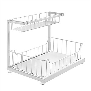 Suppino Under Kitchen Sink Organizer, Metal Sliding Under Cabinet Storage, 2 Tier Under Sink Storage for Kitchen, Bathroom