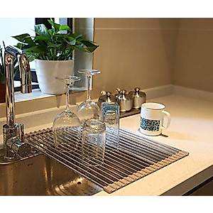 Ahyuan Roll up Dish Drying Rack Over The Sink Dish Drying Rack Roll-up Drying Rack Sink Drying Rack Dish Racks for Kitchen Counter Camper Accessories (Warm Gray, 13.8''Wx17.7''L)