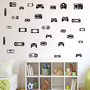 Children Room Art Games Wall Sticker 50pcs/Set Gamepad Game Console Vinyl Decor Stickers for Boys Bedroom Gaming Wall Decal Bedroom Removablr Murals AM108 (Black)