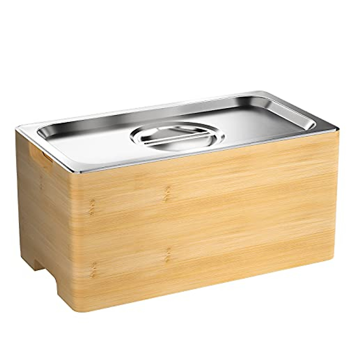 Merysen Kitchen Compost Bin- 1.6 Gal Smell Proof, Rust Proof Stainless Steel Insert, Countertop Composter Bin with Lid and Bamboo Box - Indoor Compost Bin Kitchen