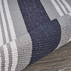 Lr Home Coastal Striped Reversible Runner Area Rug, 2'0"" x 6'0"", Ivory/Indigo/Navy (LR04706-IGF2060)
