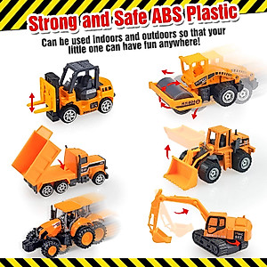 Diecast Construction Vehicle Set for Kids, Alloy Mini Model Construction Vehicle Dump Truck, Bulldozer, Roller, Tractor, Forklift, Excavator (6 Pack)