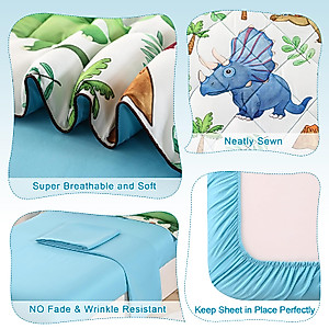 Wowelife 4 Piece Dinosaur Toddler Bedding Set Toddler Bed Sheets Sets for Boys Green Kids Toddler Comforter Set Breathable and Soft with Comforter, Flat Sheet, Fitted Sheet and Pillowcase
