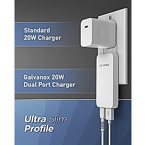Type C Flat Wall Charger, Galvanox Ultra Slim (Multi-Port Power Adapter) for iPhone 11/12/13 iPhone 14 Pro/Max and Samsung Galaxy Models, 20W Fast Charging Outlet Plug - 2 Pack (Dual USB-C USB-A)