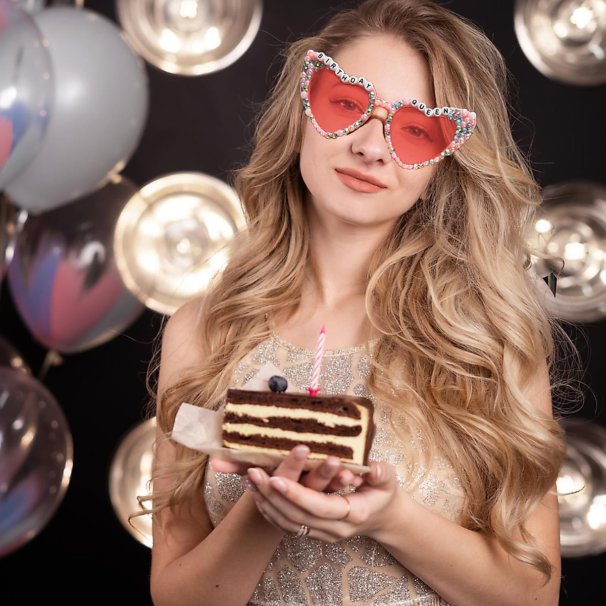 ZEBSF Birthday Queen Glasses for Women - Pink Heart Birthday Pearl Sunglasses for Funny Happy Birthday Gifts Accessories Party Favors Birthday Decorations