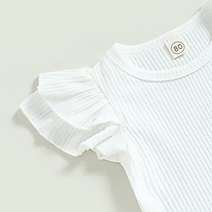 Bonangber Toddler Girl Skirt Outfit Baby Summer Short Sleeve Ribbed Ruffle Tops+Elastic Waist Mini Skirts+Hat 3pcs Baby Clothes (White, 4-5 Years)