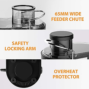 Juicer, Bagotte Centrifugal Juicer, BPA-Free, High Juice Yield Dual-Speed Juice Extractor with 304 Stainless Steel,65mm Wide Feed Chute Juicer Machines for Whole Fruit and Vegetable, Easy to Clean