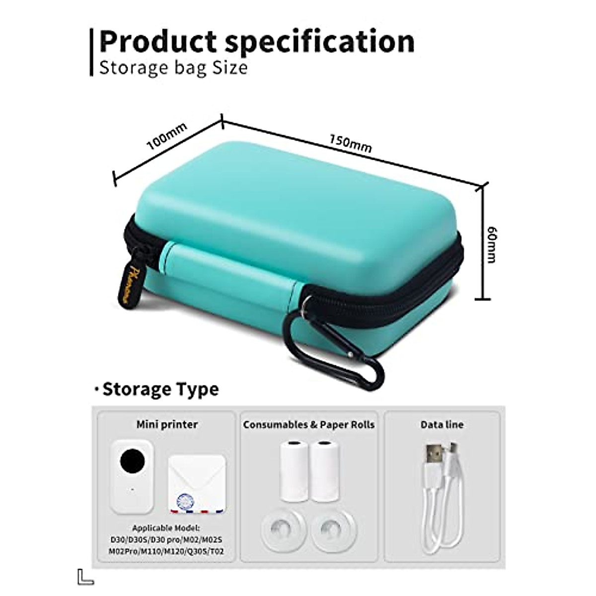 Phomemo Label Printer Case Hard Carry Case Compatible D30/Q30S/D35/M110 Label Printer, Label Maker Labeler Storage Holder, Green