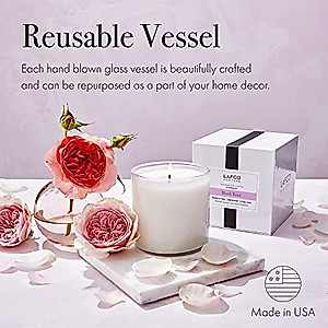 LAFCO New York Classic Candle, Blush Rose - 6.5 oz - 50-Hour Burn Time - Reusable, Hand Blown Glass Vessel - Made in The USA